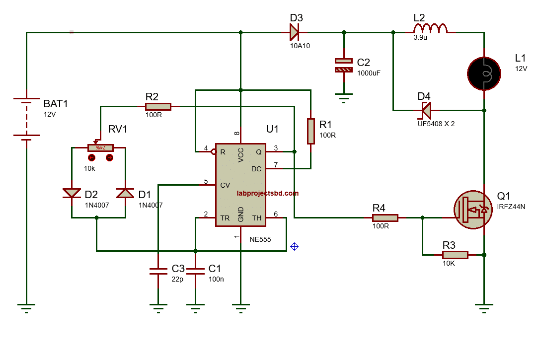 Buck converter using NE555 and N-Channel MOSFET - Lab Projects BD